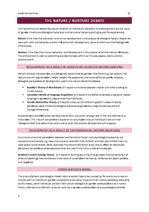 Discuss the Nature vs Nurture debate - Discuss the Nature-Nurture Debate. [16 marks] The - Studocu