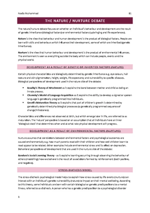 Nature vs Nurture Debate: Key Concepts and Theories Explained - Studocu