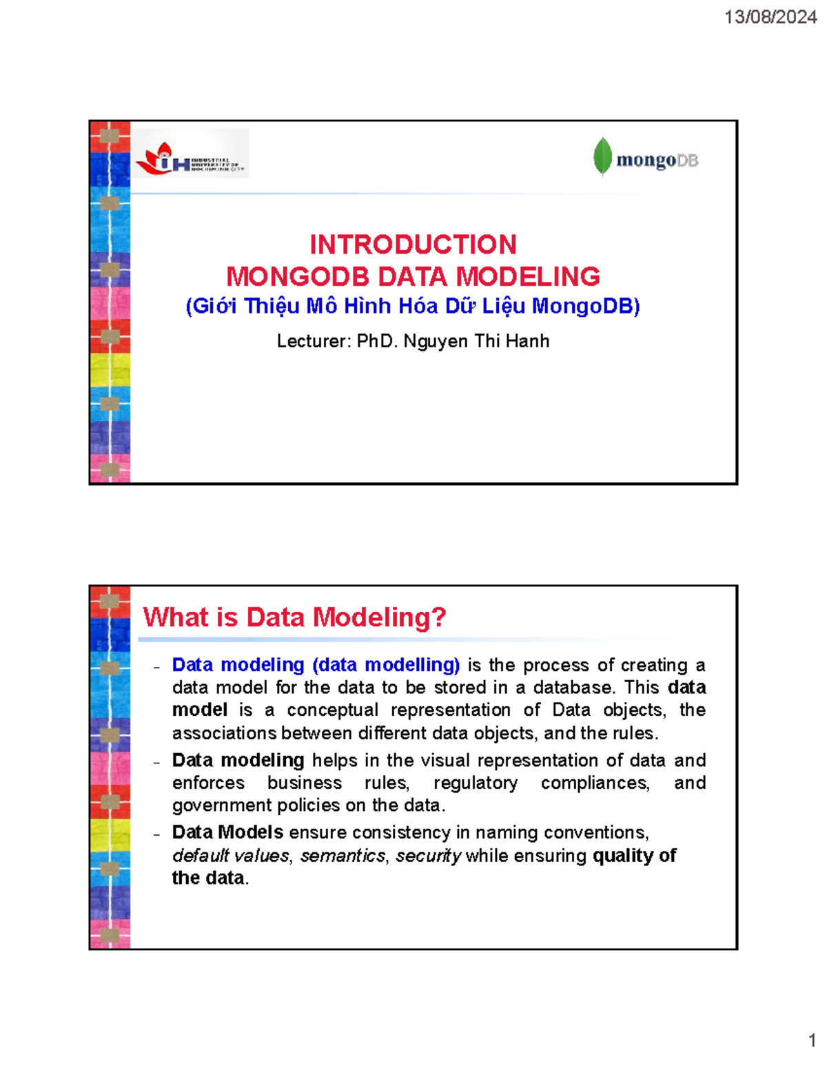 01 Chapter: Introduction to MongoDB Data Modeling - Studocu