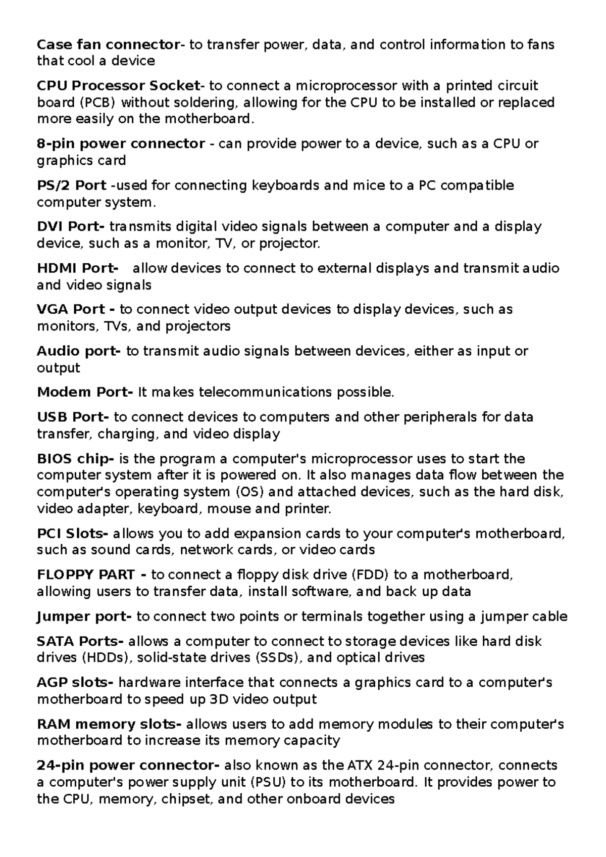 Functions - notes - Case fan connector- to transfer power, data, and ...