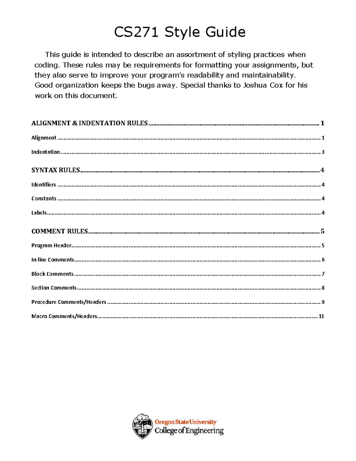 CS271 Coding Style Guide: Best Practices for Readability - Studocu