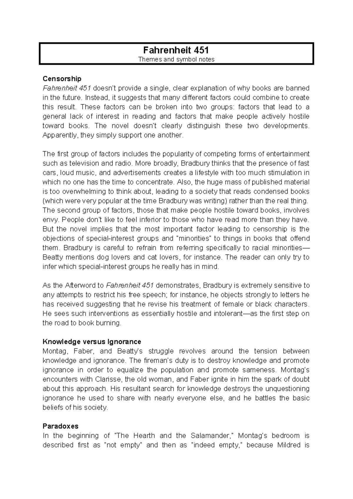 Fahrenheit Novel-themes discussed - Fahrenheit 451 Themes and symbol ...