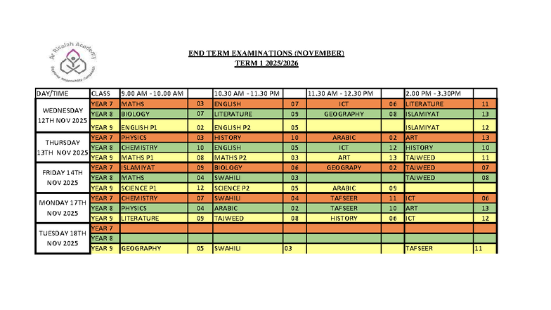 END TERM EXAM TIMETABLE TERM 1 2025-2026 KS3 - Studocu