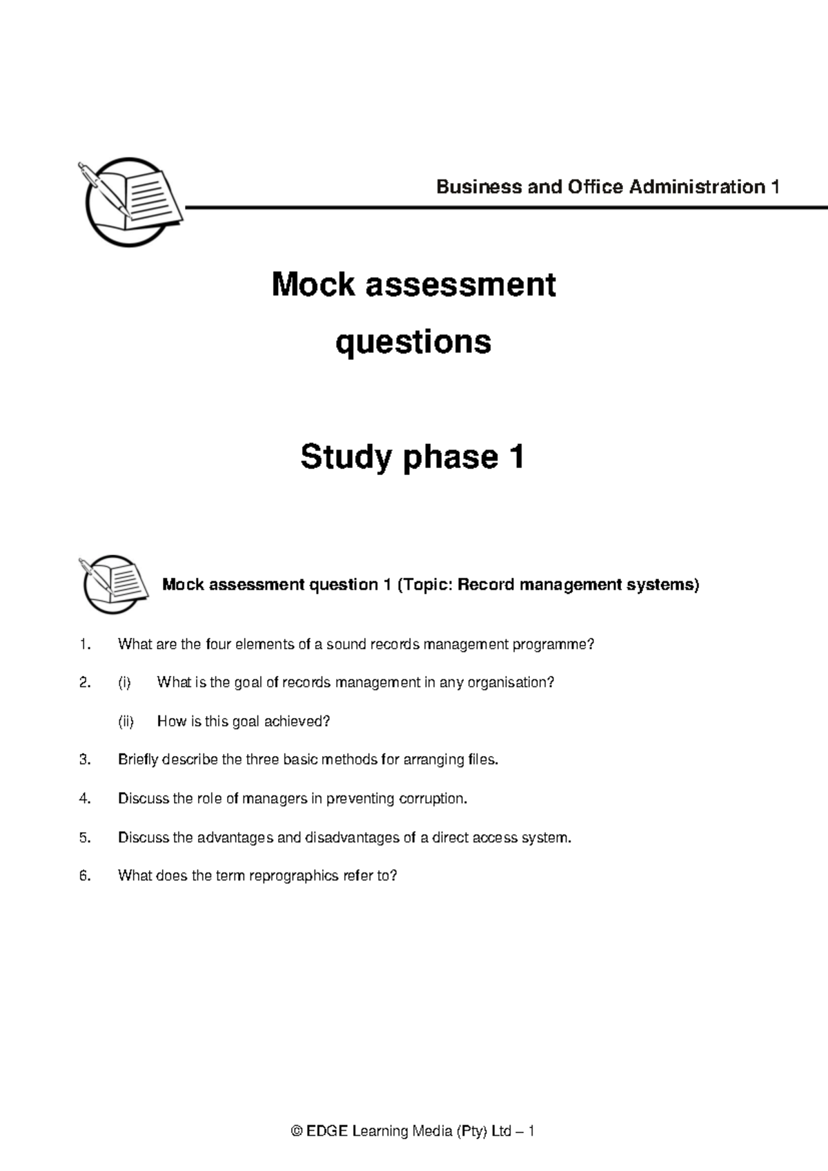 BOA1 mock assessments questions 1 - © EDGE Learning Media (Pty) Ltd – 1 ...