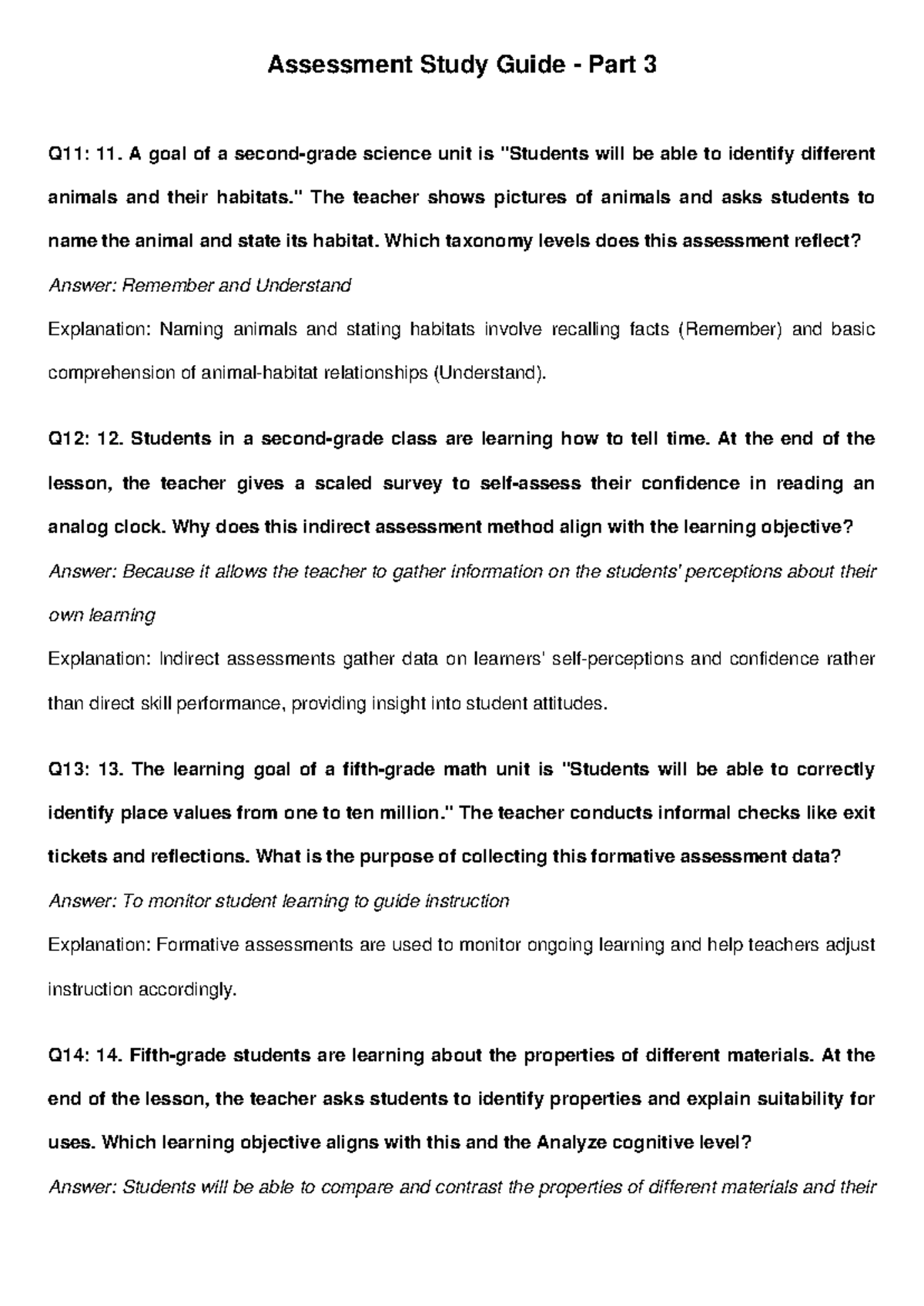 Assessment Study Guide Part 3: Understanding Animal Habitats & Math ...