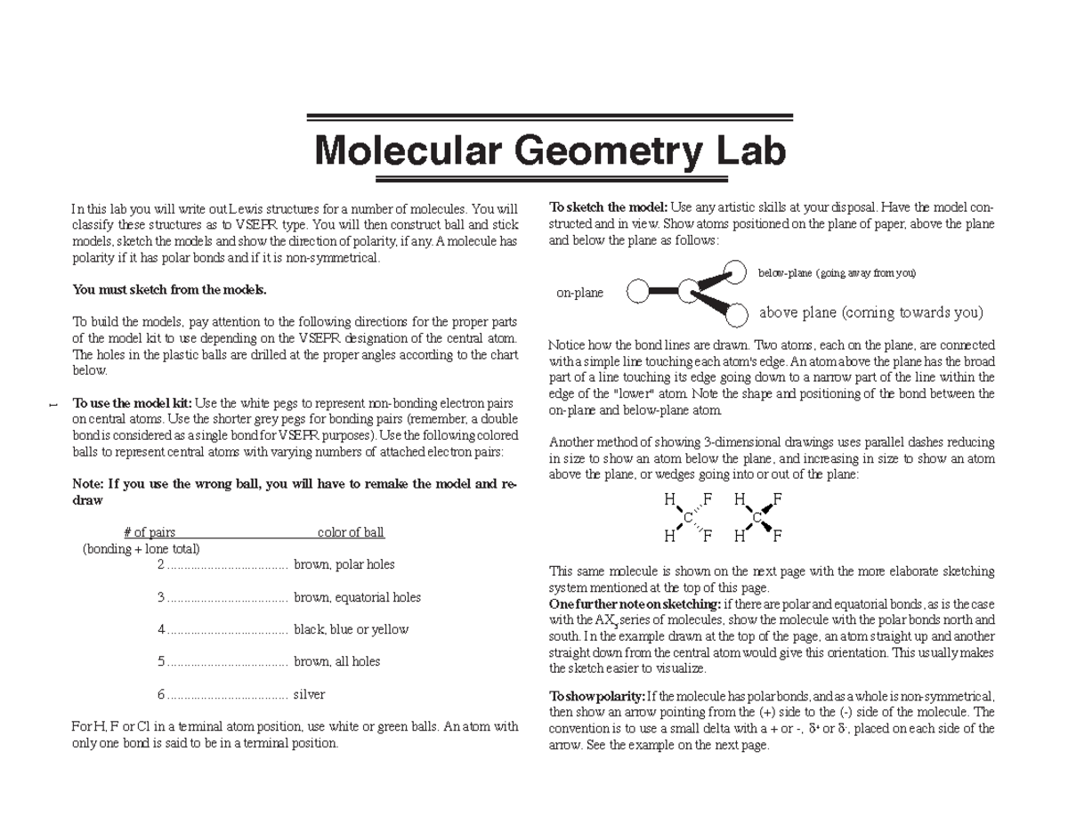 Molecular Geometry Lab (19 WS): Sketching Techniques and VSEPR Analysis ...