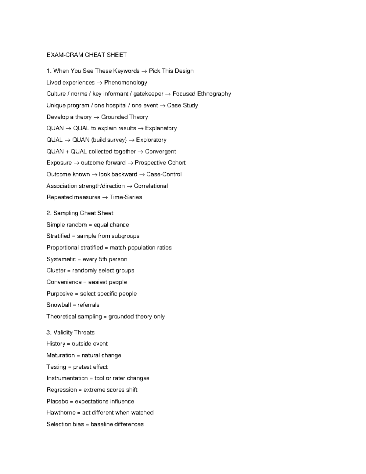 Exam Cram Cheat Sheet: Key Concepts in Research Methods - Studocu