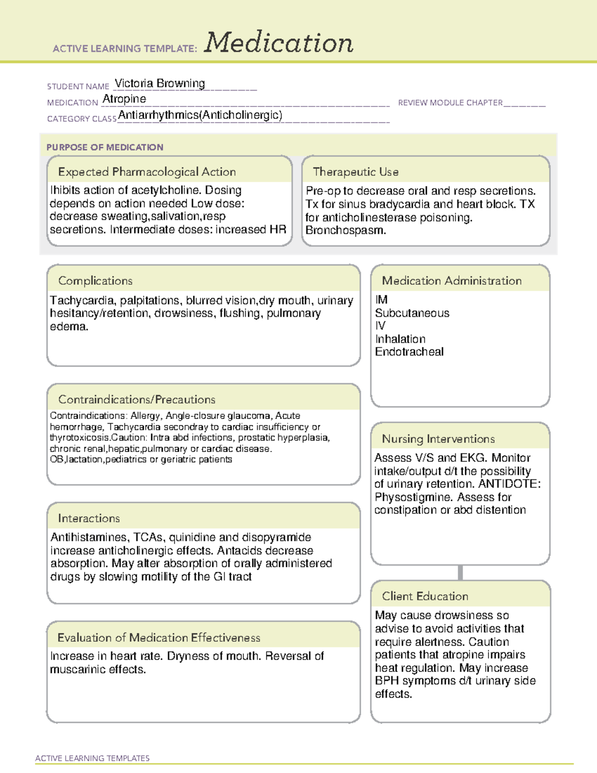 Atropine Med Card - Active Learning Template for Medications - Studocu