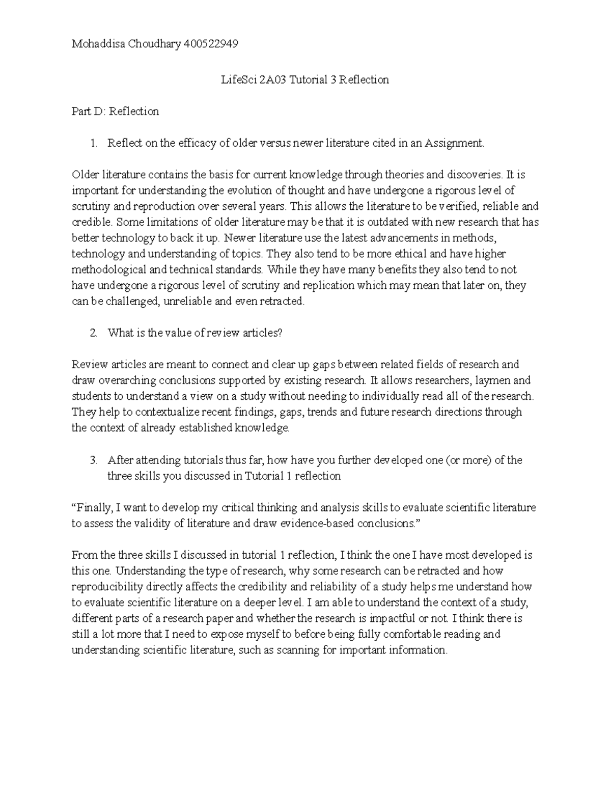 Mohaddisa - Tutorial 3 Reflection - Mohaddisa Choudhary 400522949 ...