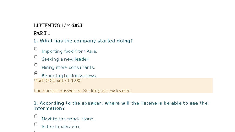Listening-15: Practice Questions and Answers for Course 101 - Studocu