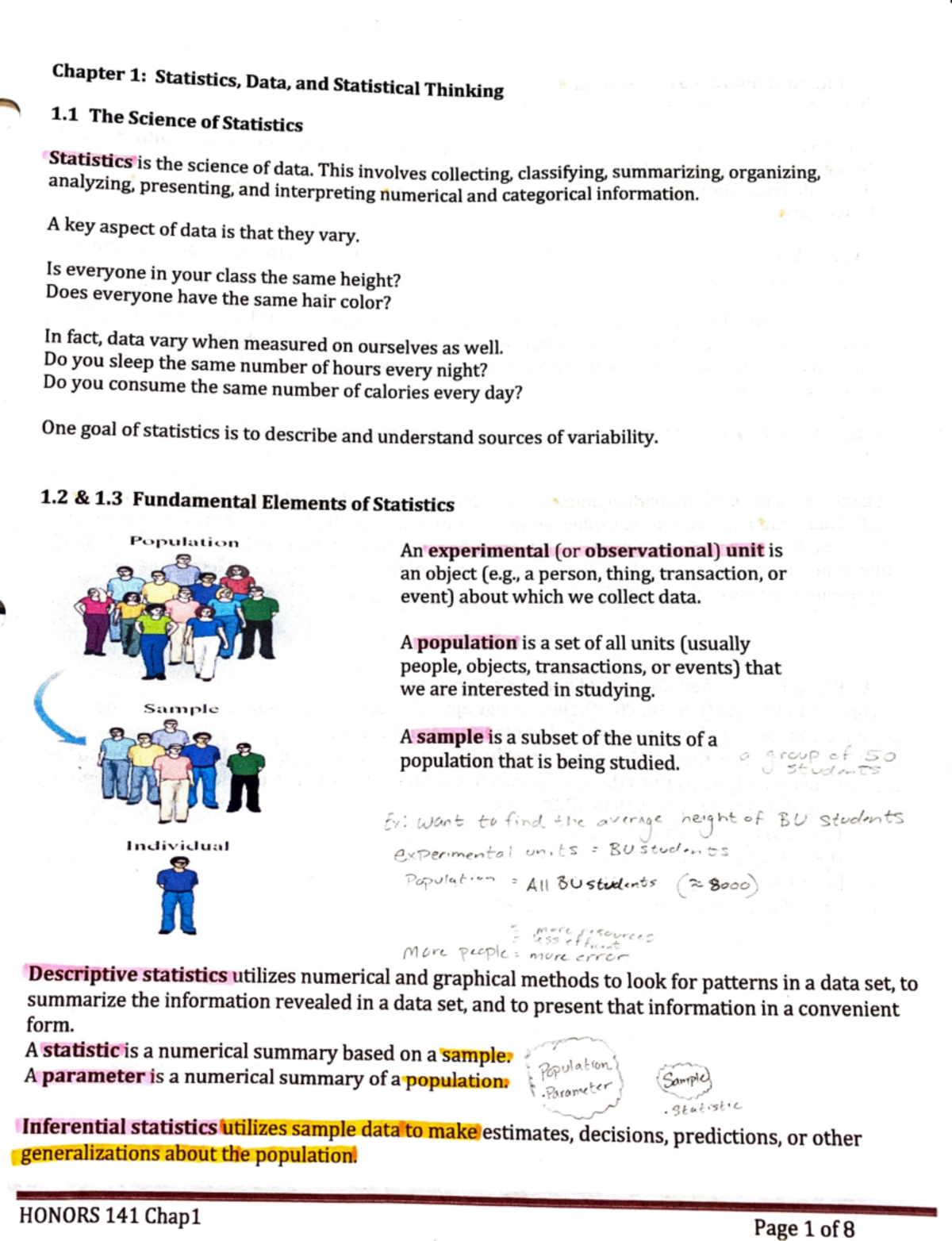 HONORS 141 Stats Chapter 1: Notes on Data & Variability - Studocu