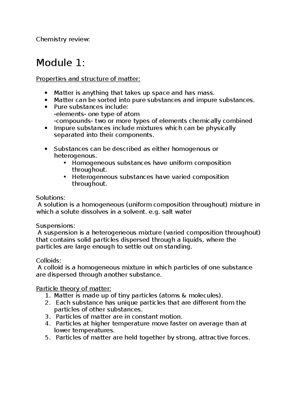 Chemistry Review: Module 1 - Properties & Structure of Matter - Studocu