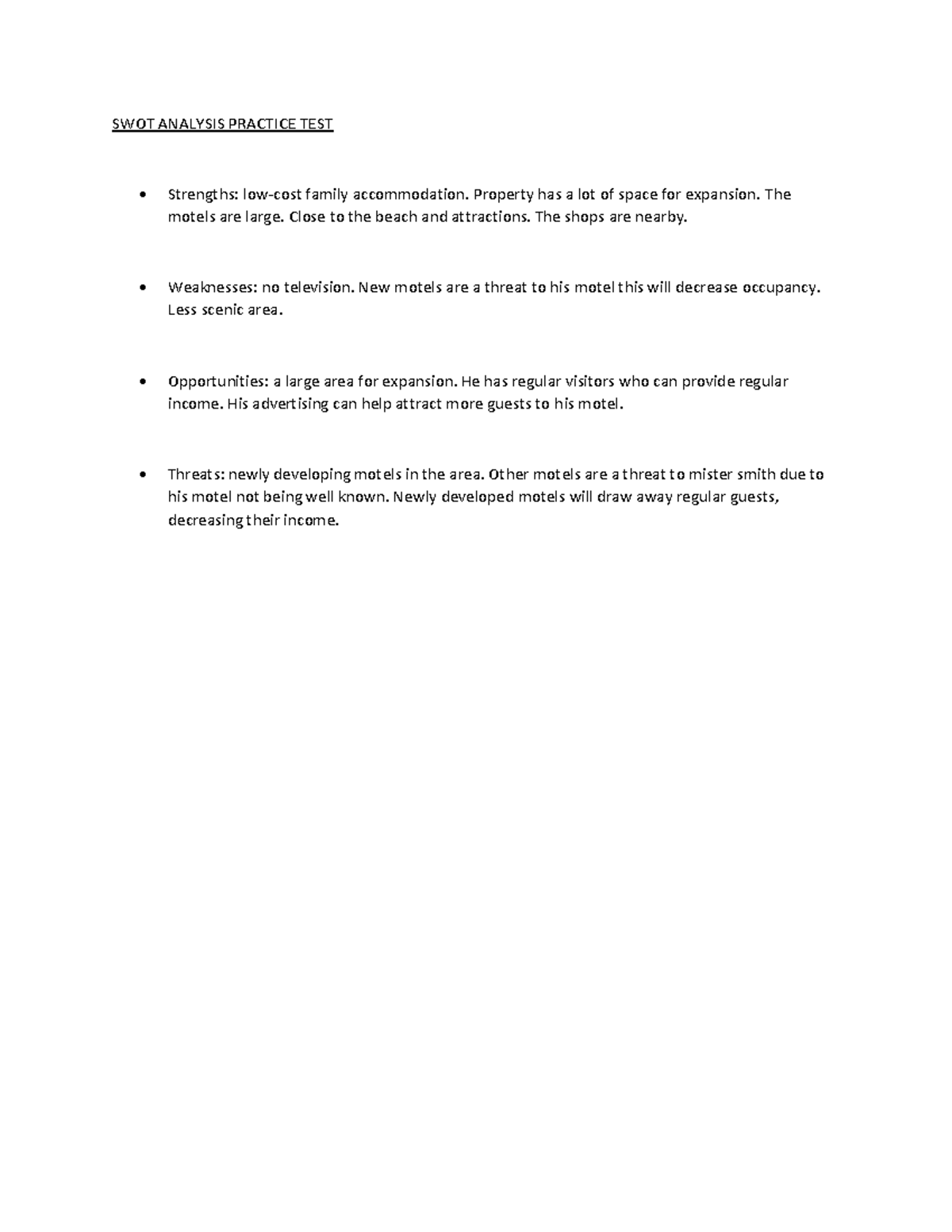 SWOT Analysis Practice Test: Strengths, Weaknesses, Opportunities ...