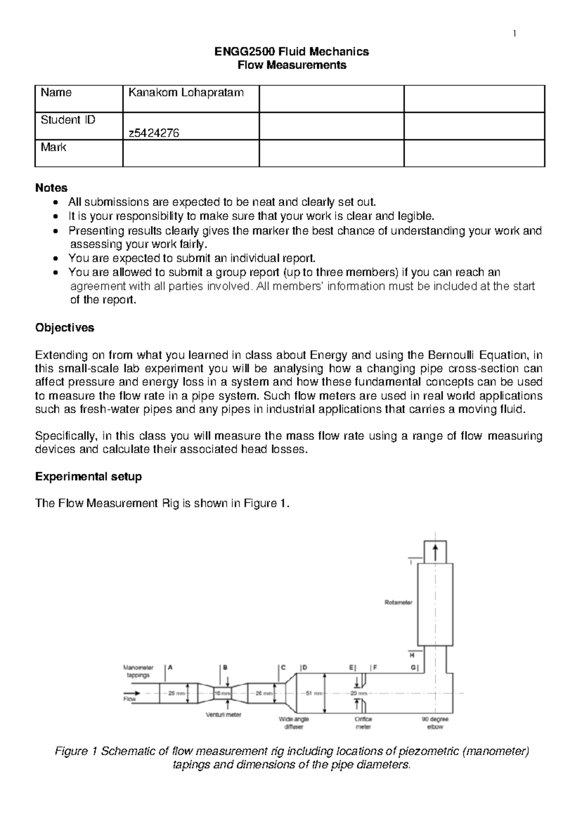 ENGG2500 Lab 2 - Flow Measurement Report and Analysis - 2023 - Studocu