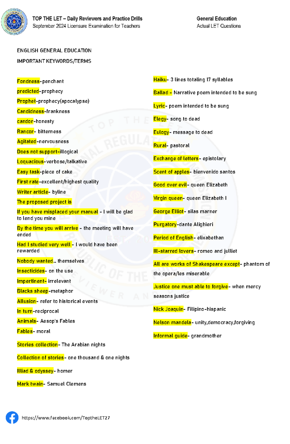 English General E Ducation - facebook/ToptheLET ENGLISH GENERAL ...