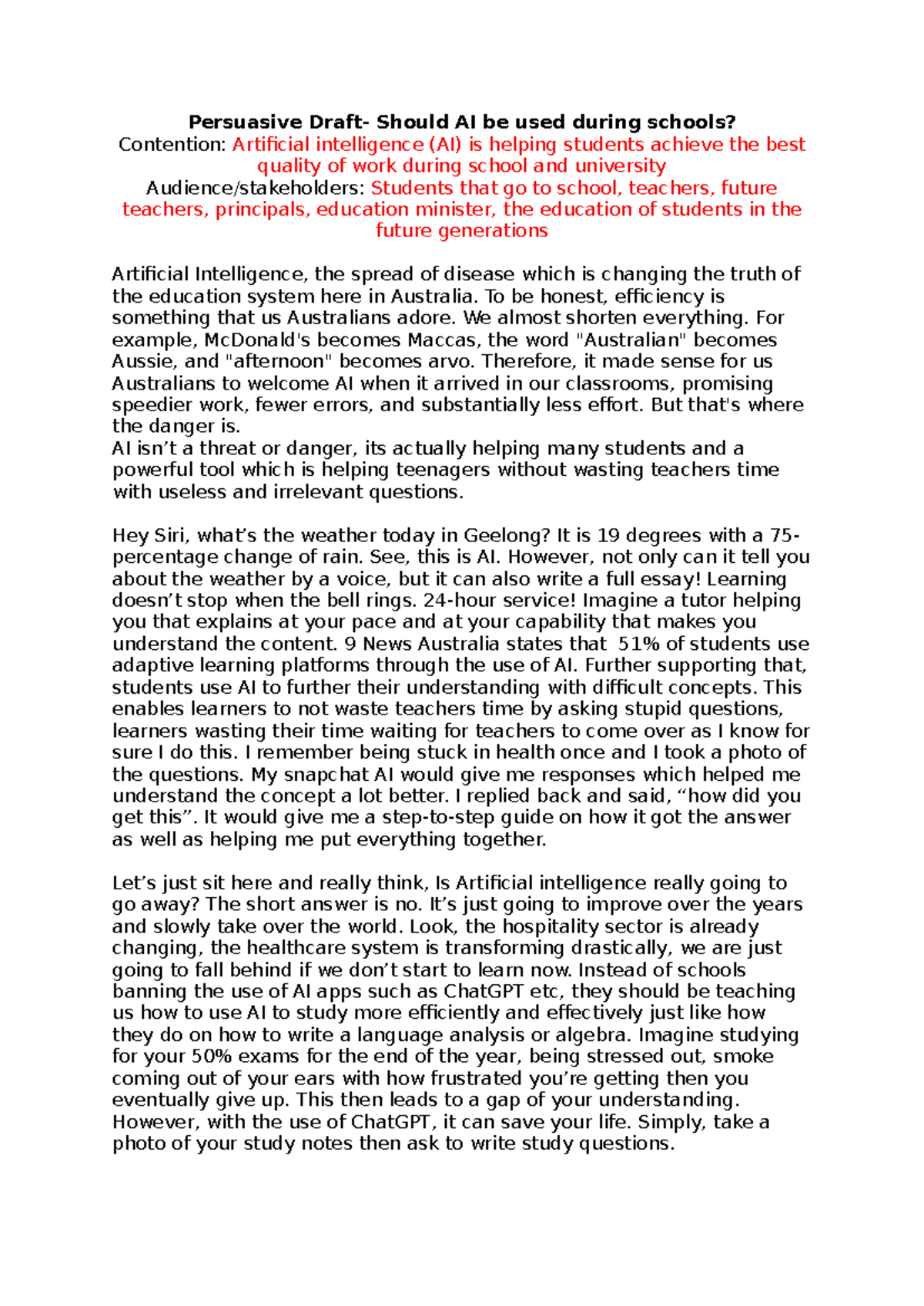 Persuasive Essay: The Role of AI in Education - Studocu