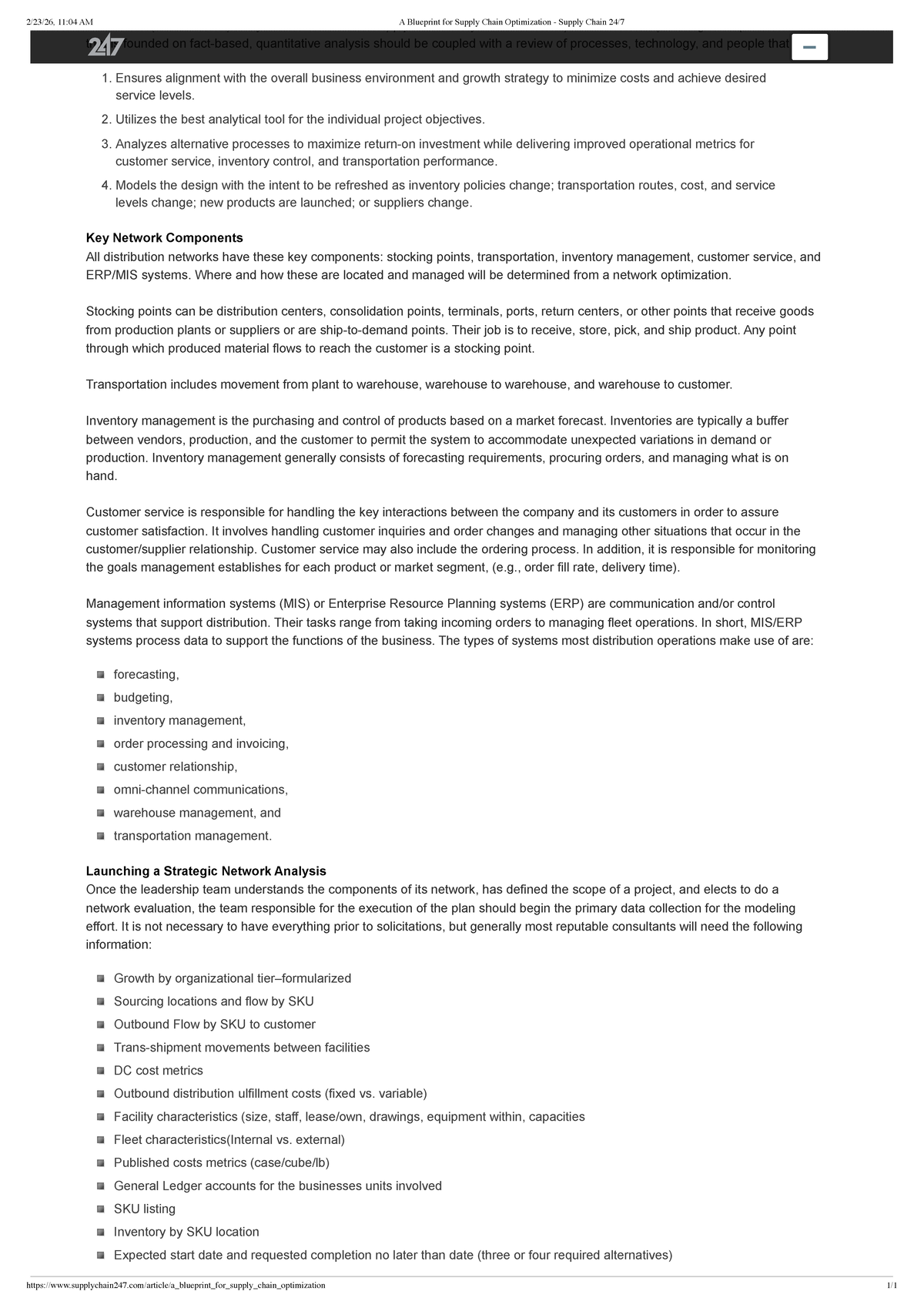 A Blueprint for Supply Chain Optimization - Supply Chain 24/7 - Studocu