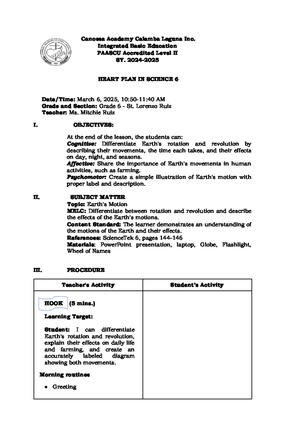Science 6 curriculum map: Earth and space concepts for quarter 4 - Studocu