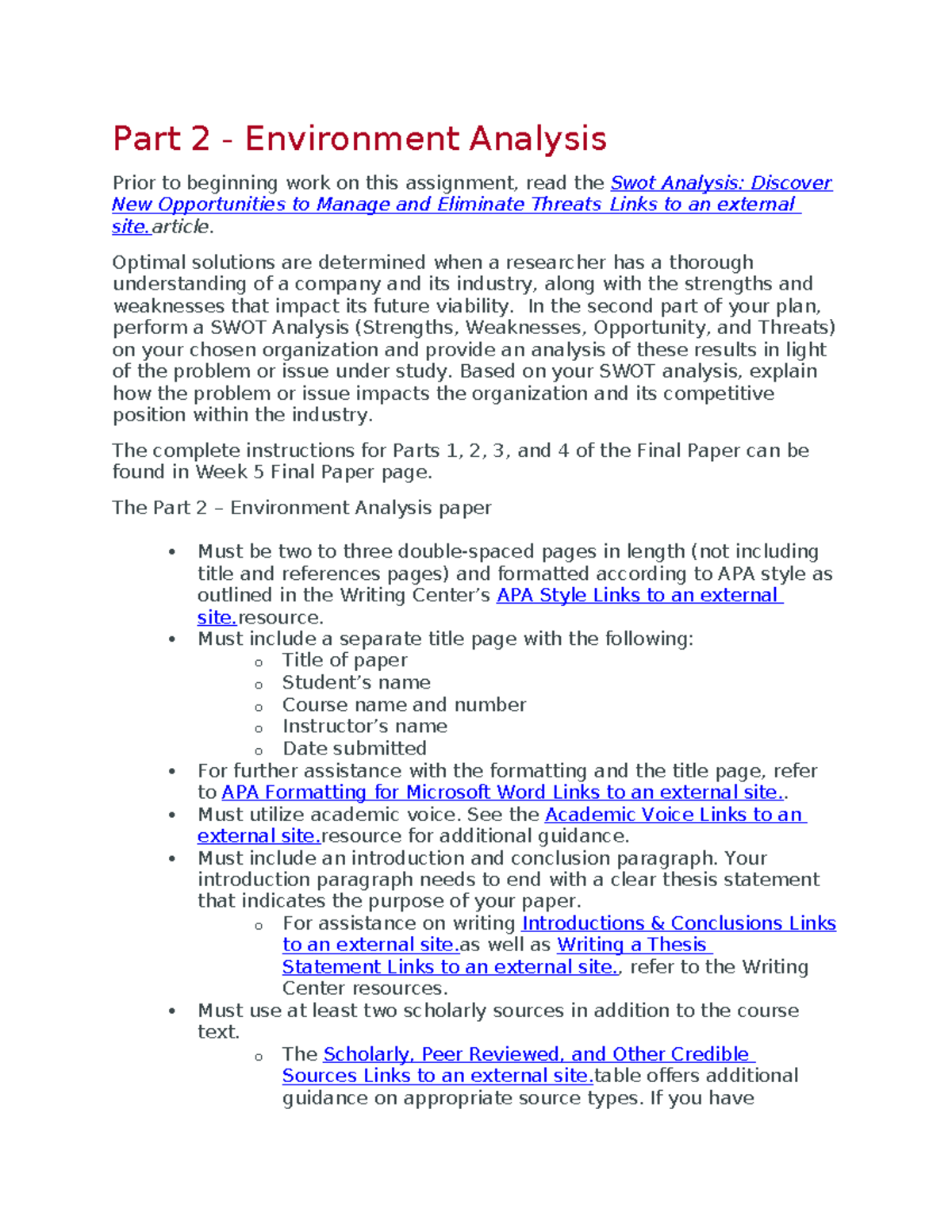 MGT490 Week 2 SWOT Analysis: Environmental Impact on Coca-Cola - Studocu
