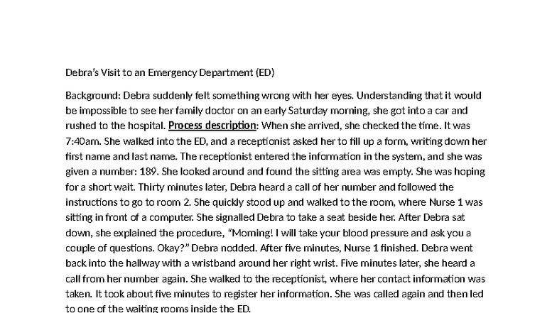 ER Assignment: Visit to an Emergency Department (ED) Process - Studocu
