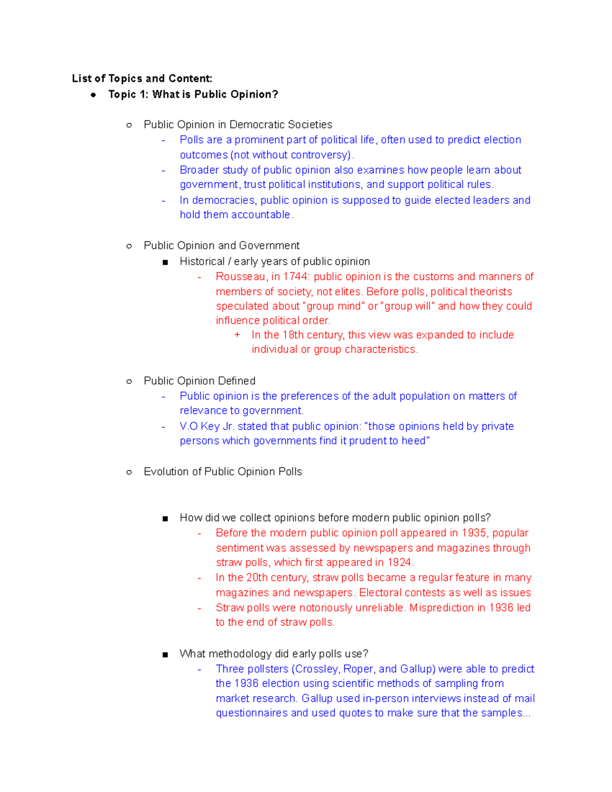 PS 161 Midterm Study Guide: Insights on Public Opinion & Polling - Studocu