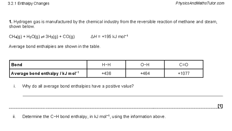 Chemistry A Level Topic Questions: Enthalpy Changes and Reactions - Studocu