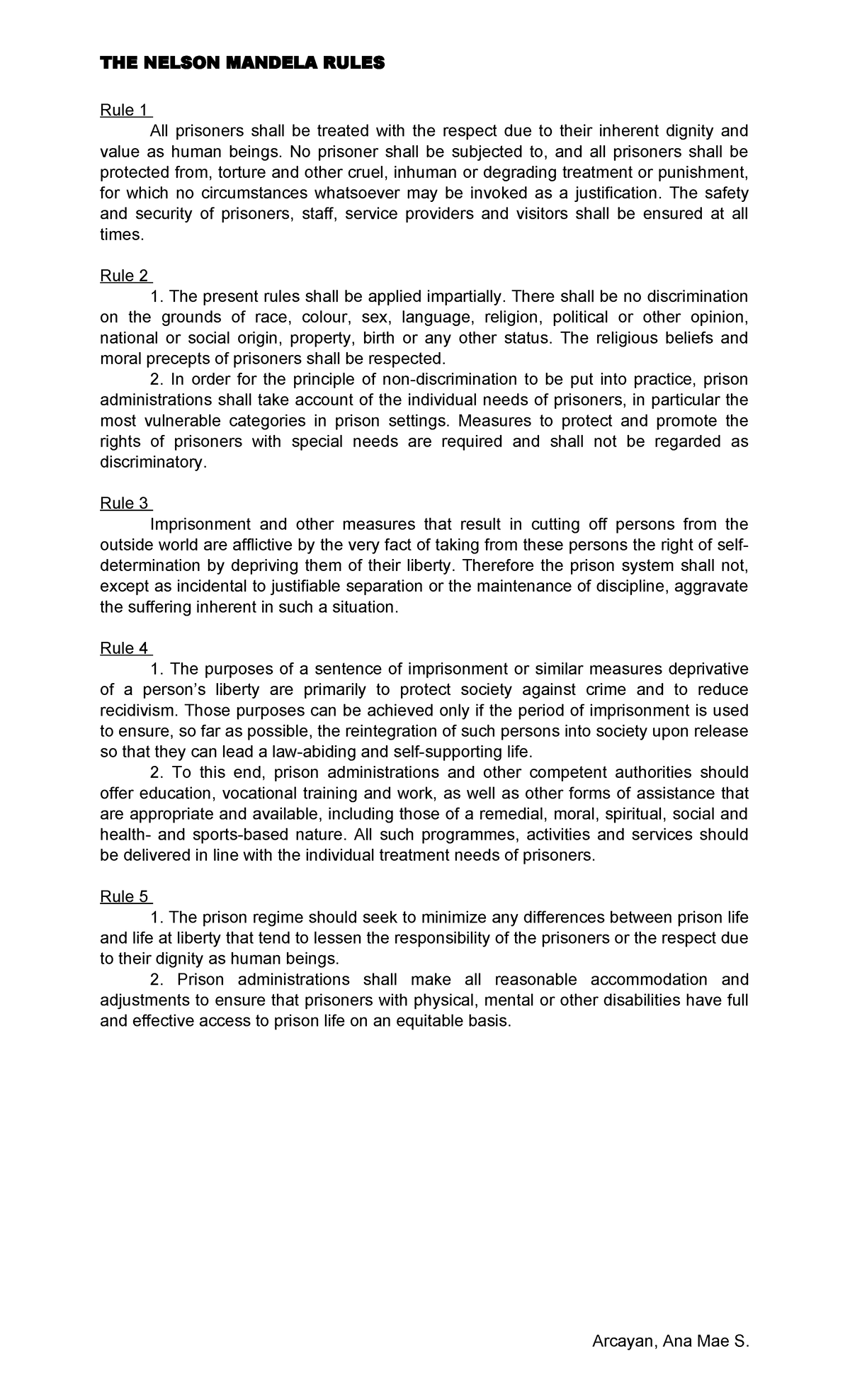 Nelson Mandela Rules: Guidelines for Prisoner Treatment and Rights ...