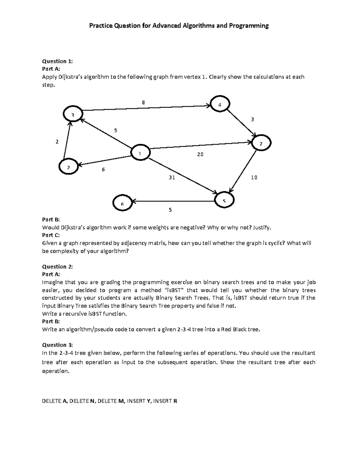 Practice Question for advanced Programming and Algorithm - Practice ...