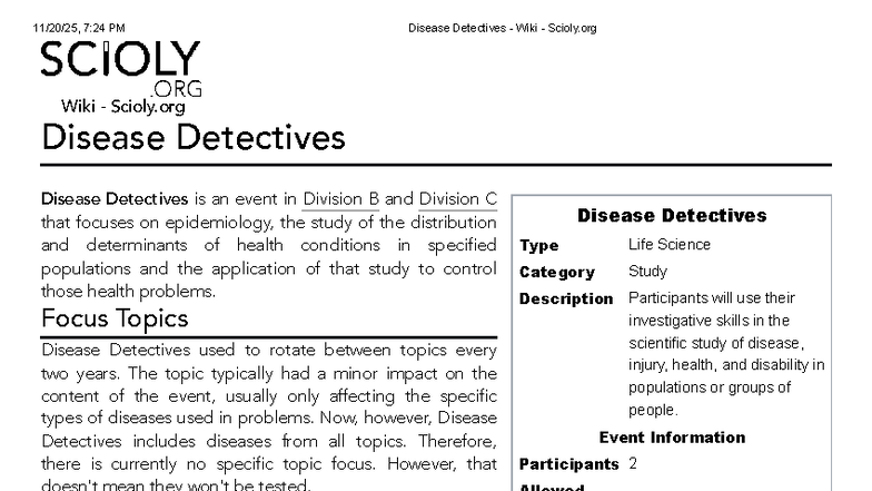 Disease Detectives Overview - Scioly.org Wiki Guide - Studocu