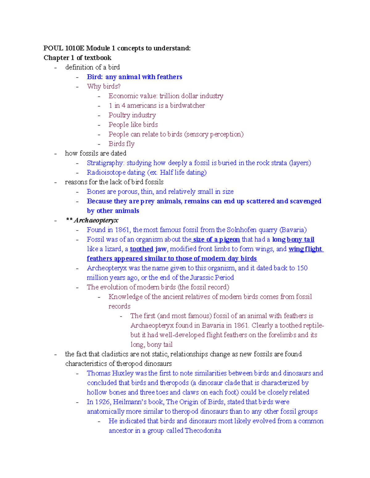 POUL 1010E Exam 1 Study Guide: Key Concepts in Avian Biology - Studocu