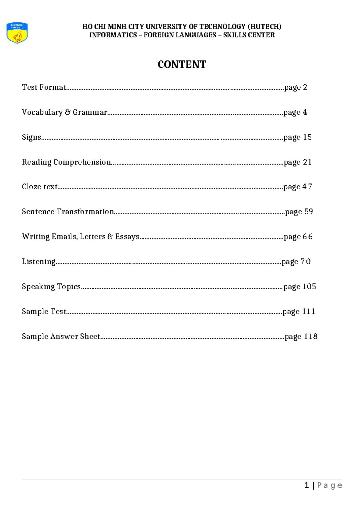 CEF B1 English Test Format and Practice Materials - HUTECH - Studocu