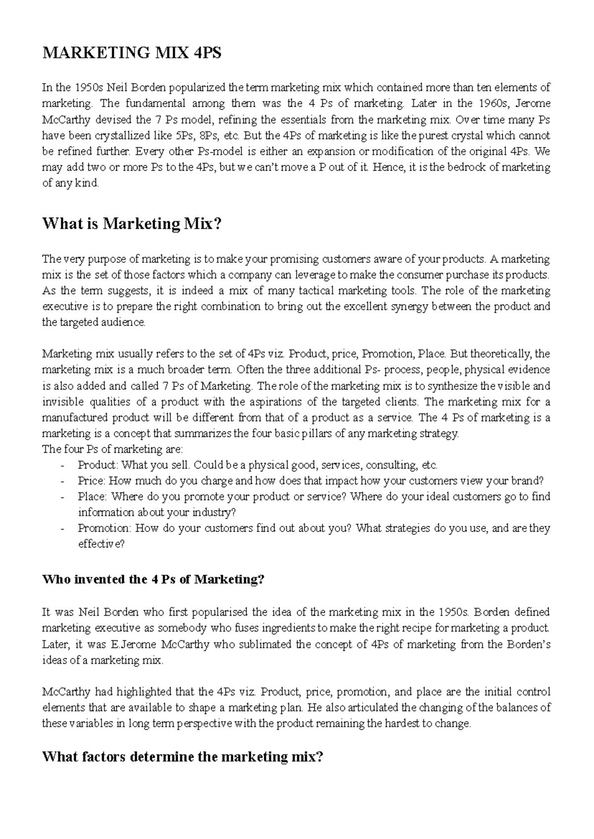 Marketing MIX 4Ps - MARKETING MIX 4PS In the 1950s Neil Borden ...