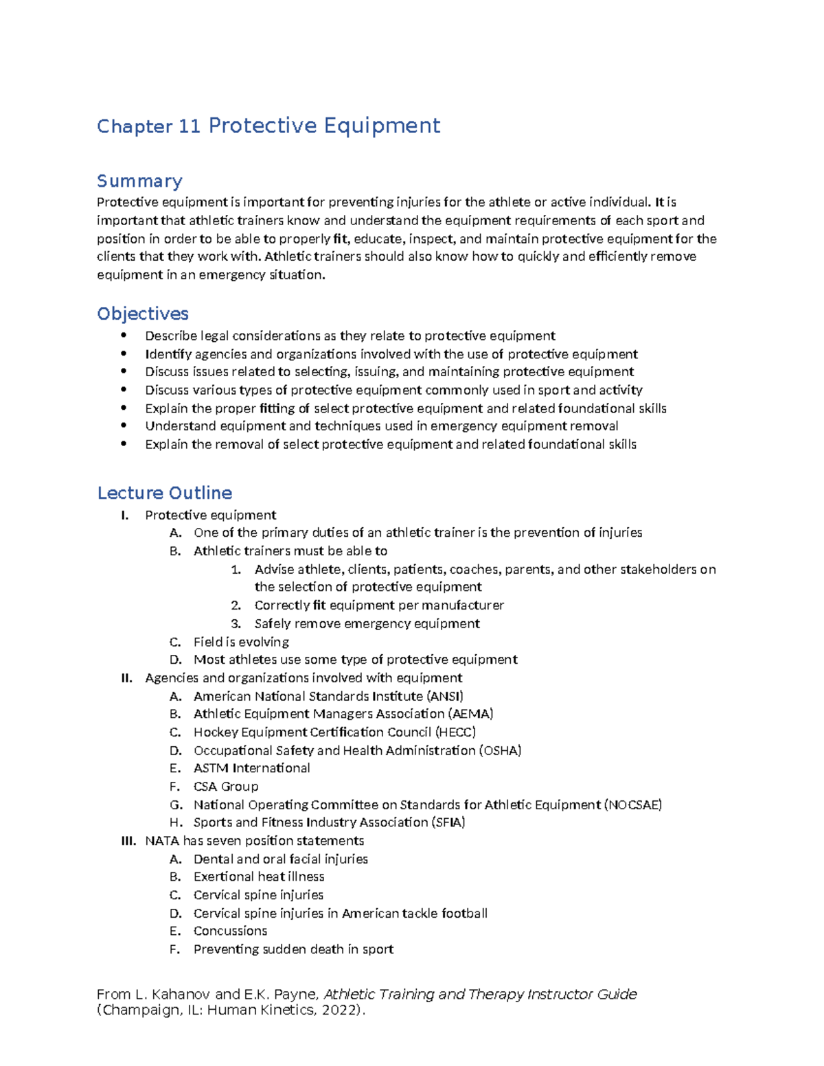 Athletic Training 101: Chapter 11 Protective Equipment Overview Notes ...