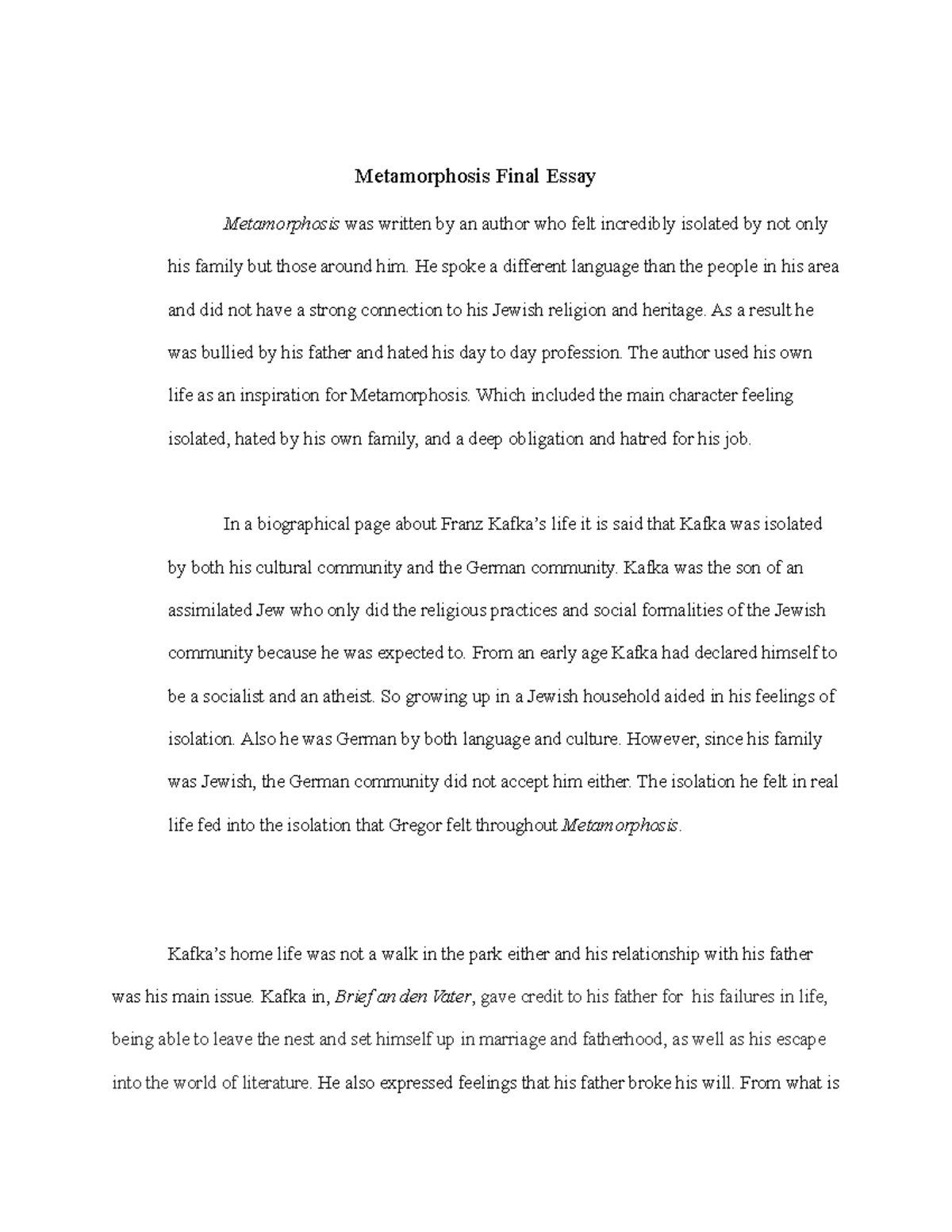Analysis of Metamorphosis corrections - Metamorphosis Final Essay ...