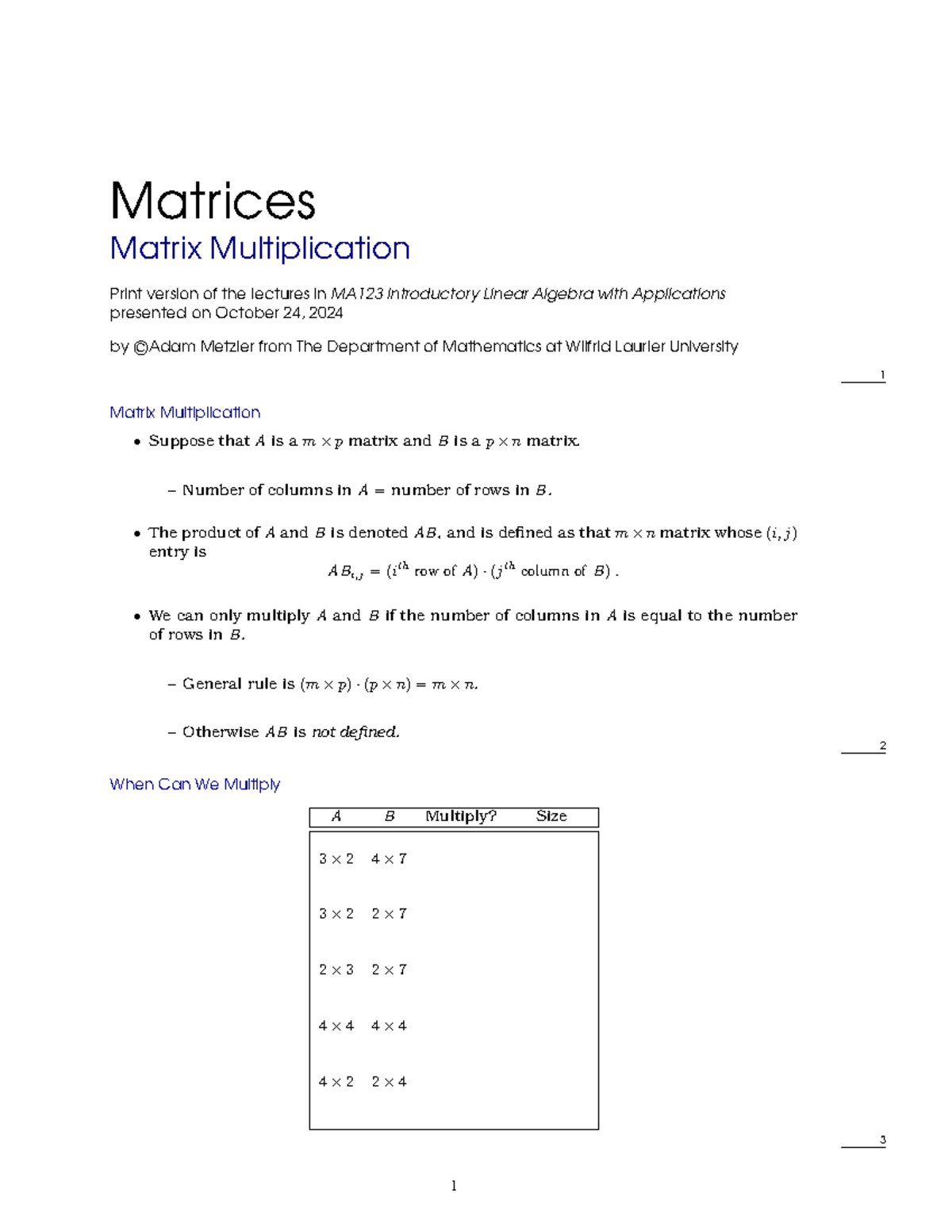 Matrix Multiplication - Matrices Matrix Multiplication Print version of ...