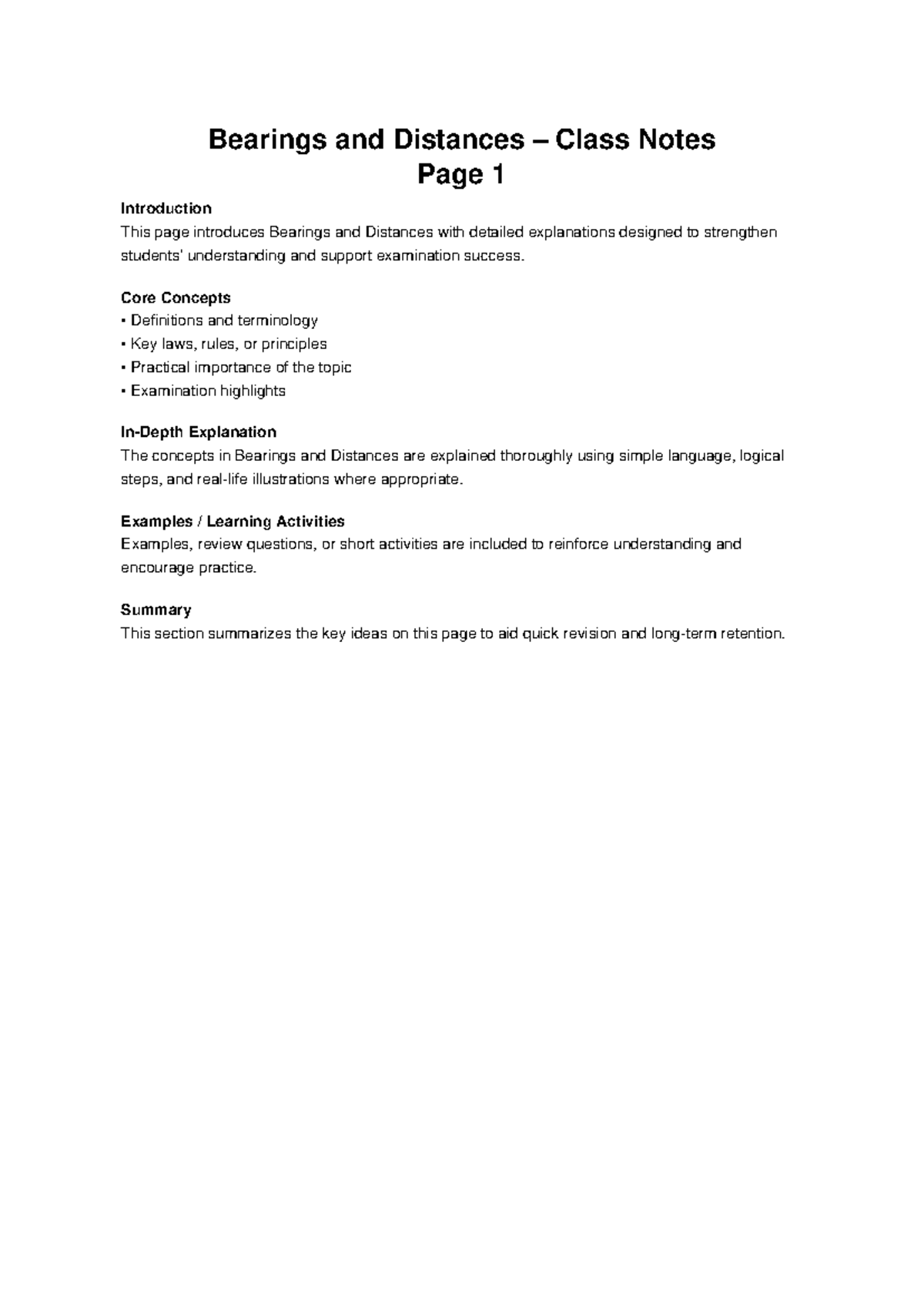 05 Bearings and Distances Class Notes: Key Concepts & Exam Tips - Studocu