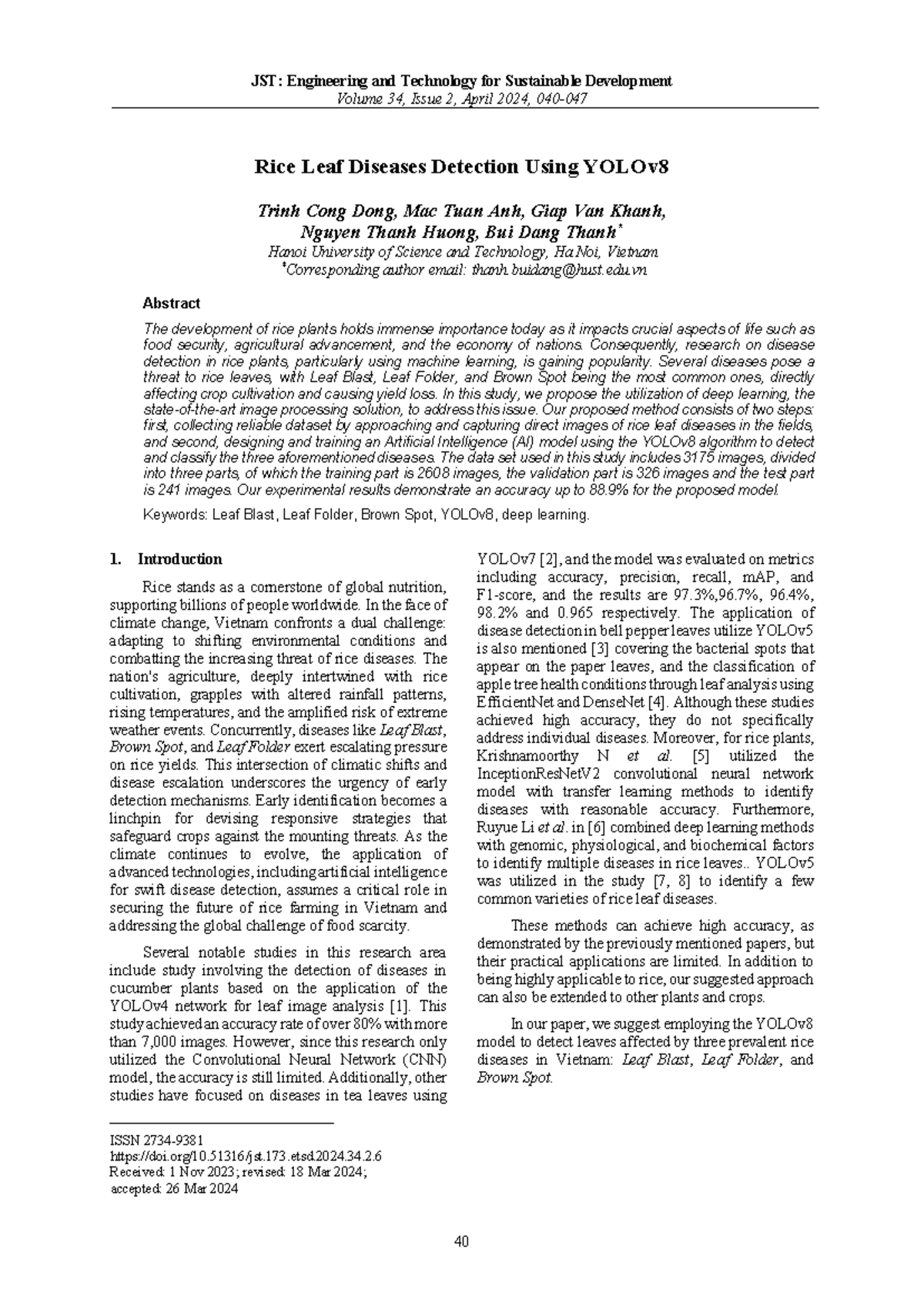 Rice Leaf Disease Detection Using YOLOv8: A Study on Leaf Blast, Folder ...