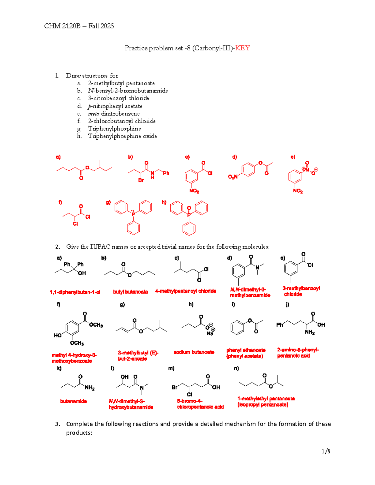 CHM 2120B Fall 2025 Practice Problem Set 1: Structures & Mechanisms ...
