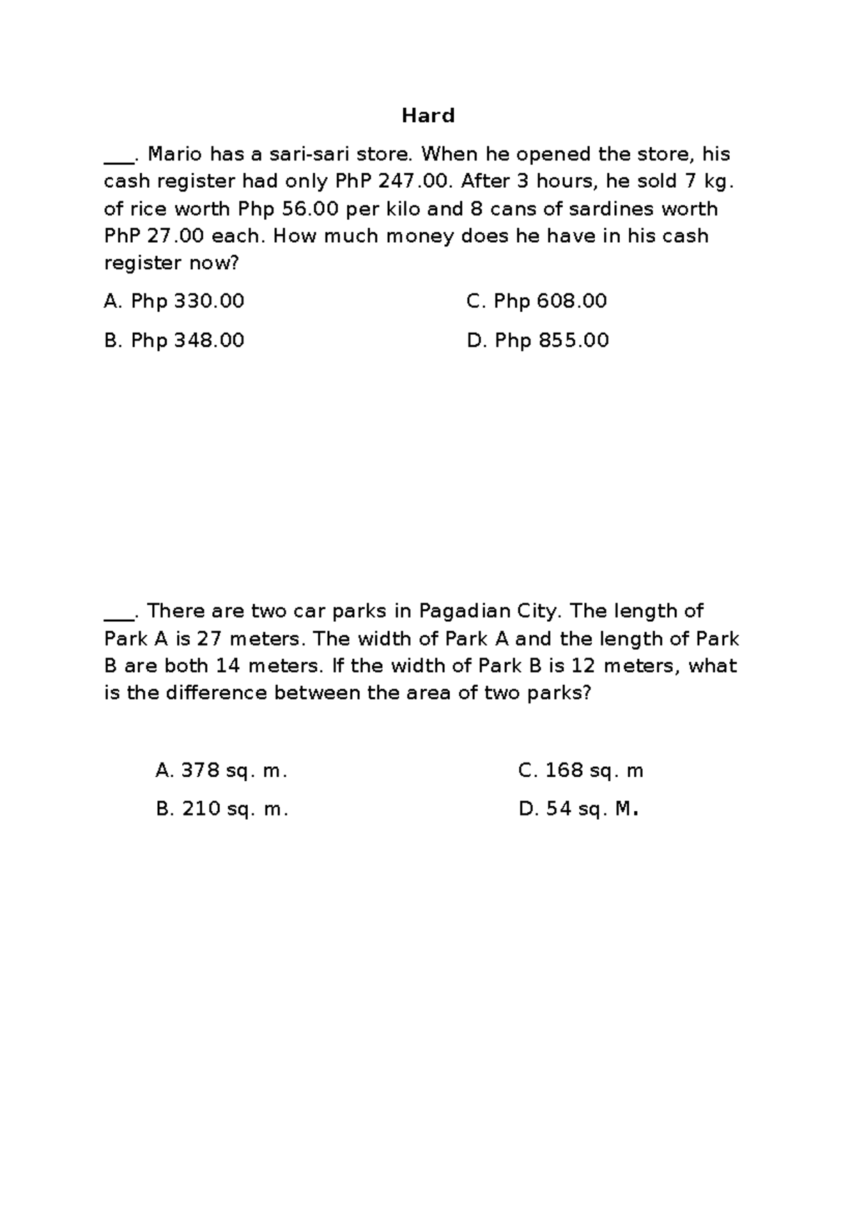 Math Quiz 3 - Problem Solving and Calculations - Studocu