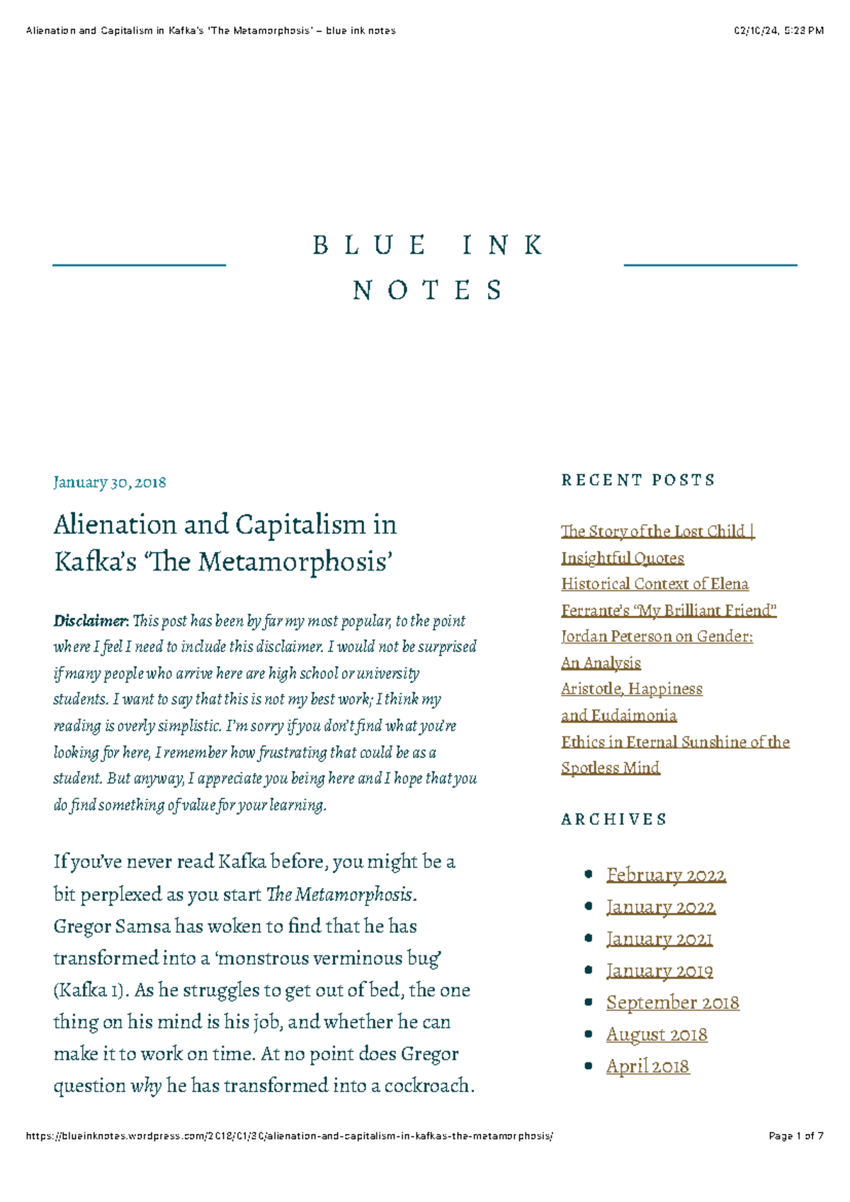 Alienation and Capitalism in Kafka’s ‘The Metamorphosis’ – blue ink ...