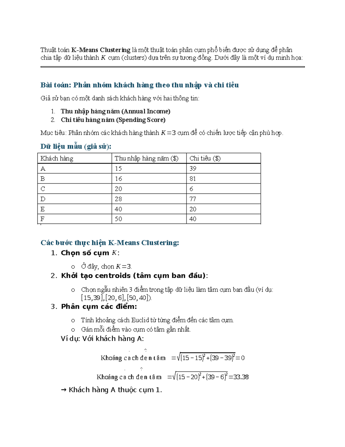 Thuật toán K-Means Clustering: Phân Nhóm Dữ Liệu Khách Hàng - Studocu