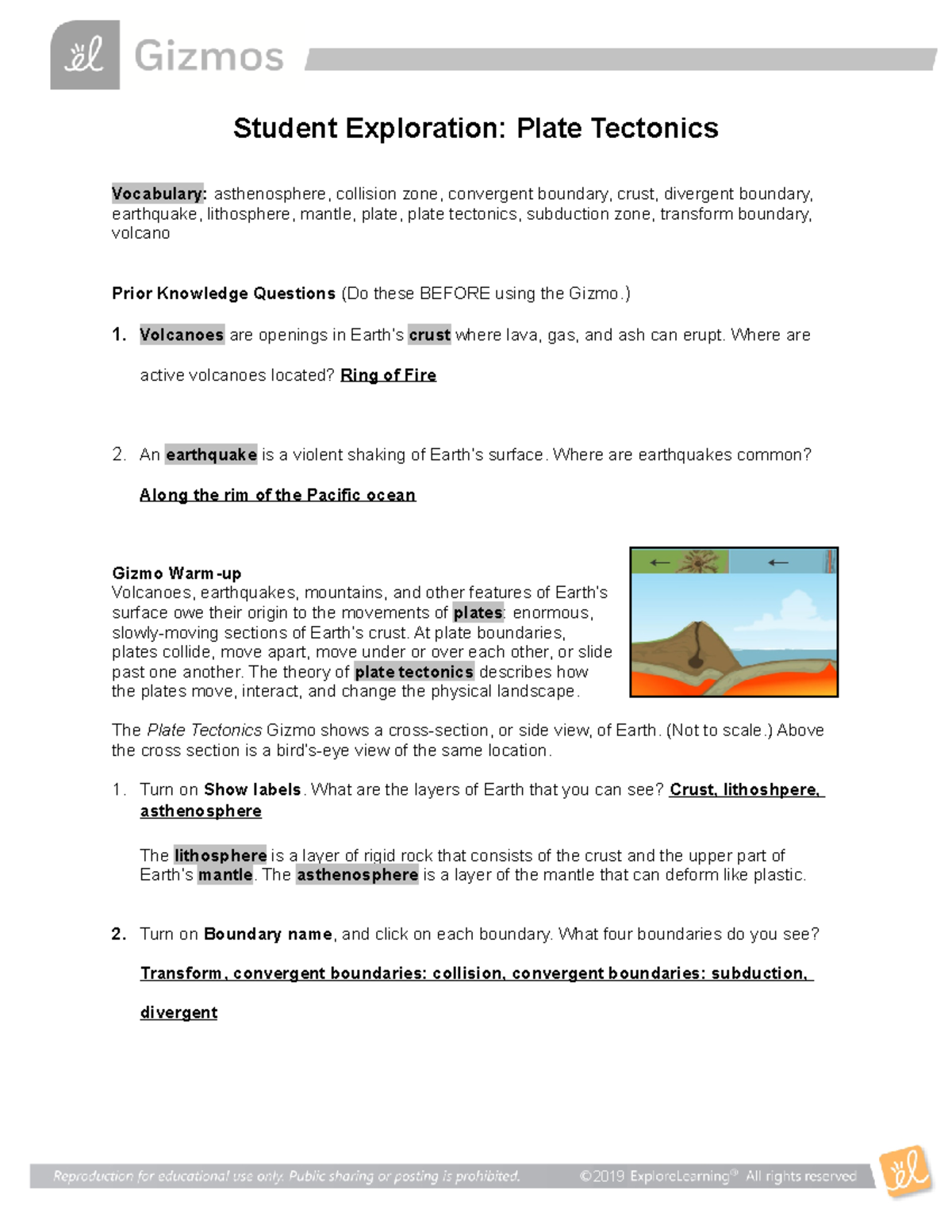 Plate Tectonics SE - Gizmo Lab Exploration Guide - Studocu