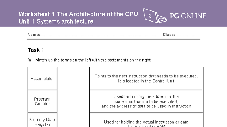 Systems Architecture Wotksheet - 1 Worksheet 1 The Architecture of the ...