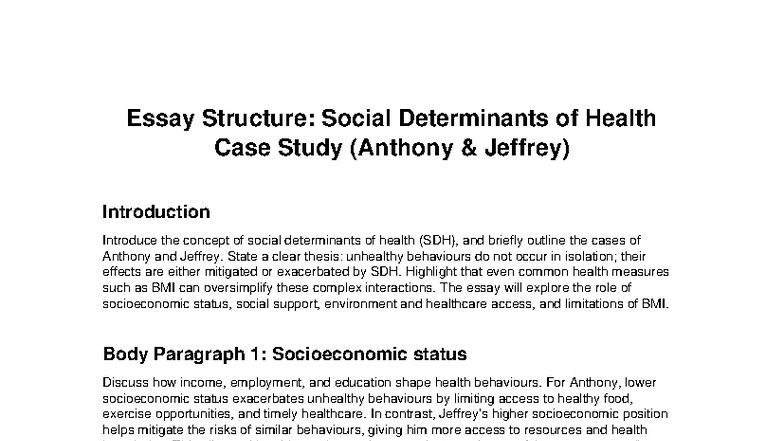 Essay Structure: SDH Case Study of Anthony & Jeffrey - Studocu