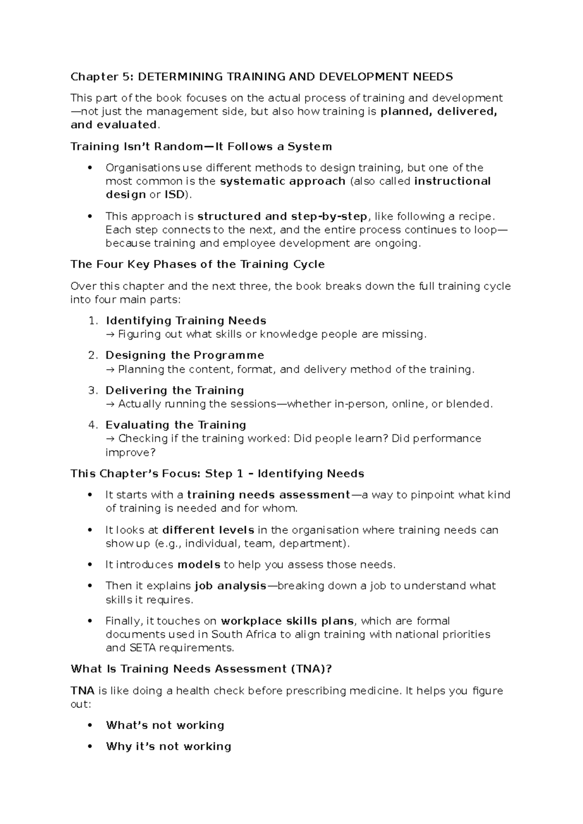 Chapter 5: Training Needs Assessment & Development Planning - Studocu
