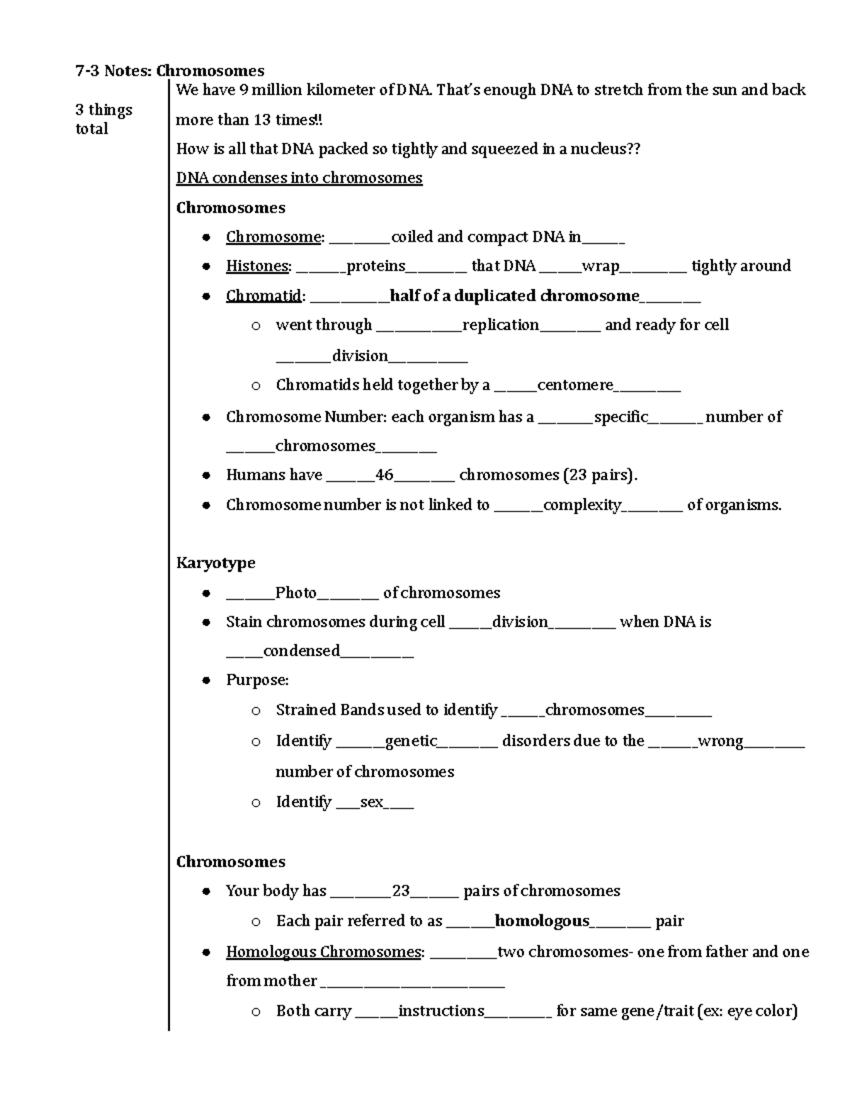 7-3 Final Exam Notes: Understanding Chromosomes and Their Functions ...