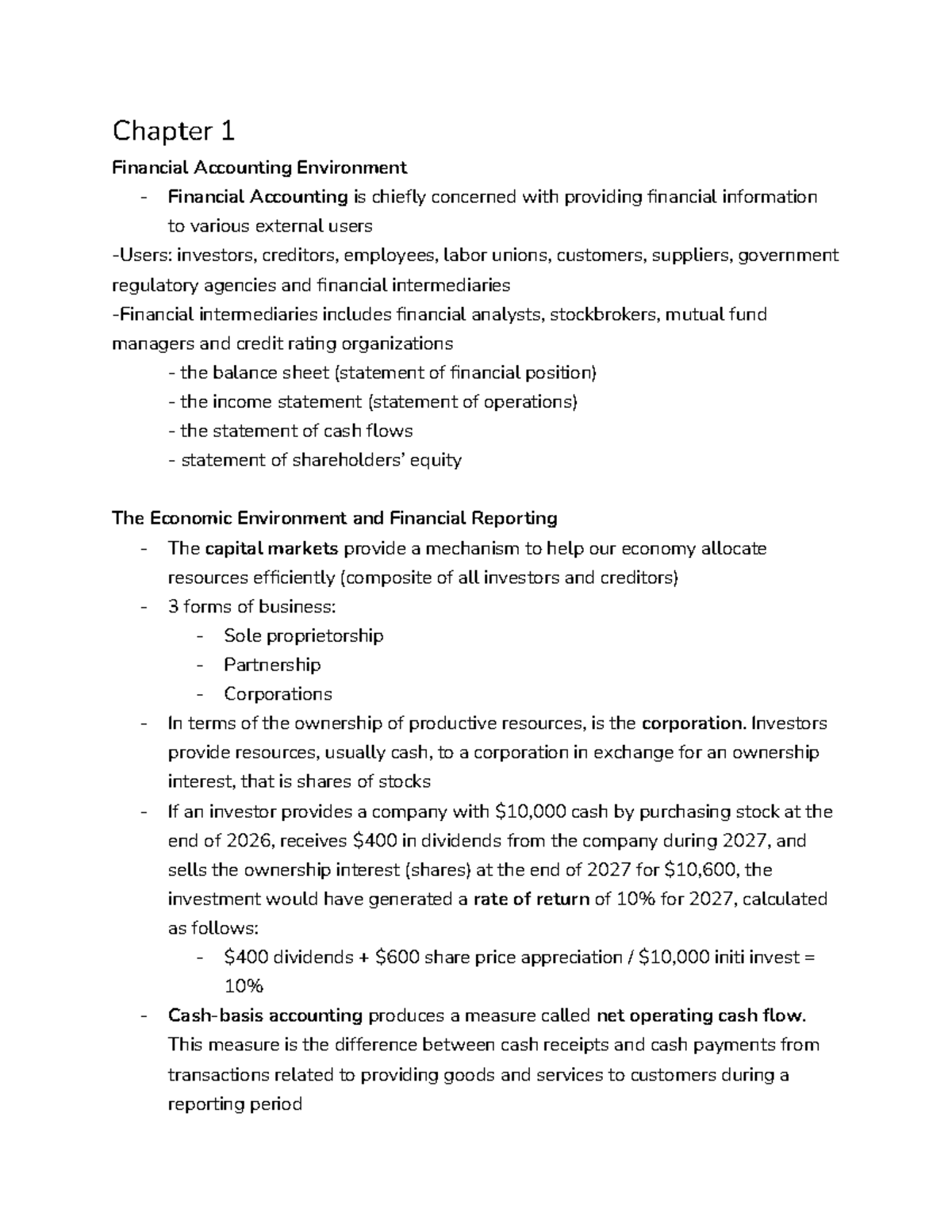 Chapter 1: Financial Accounting Environment Overview (ACCT 101) - Studocu
