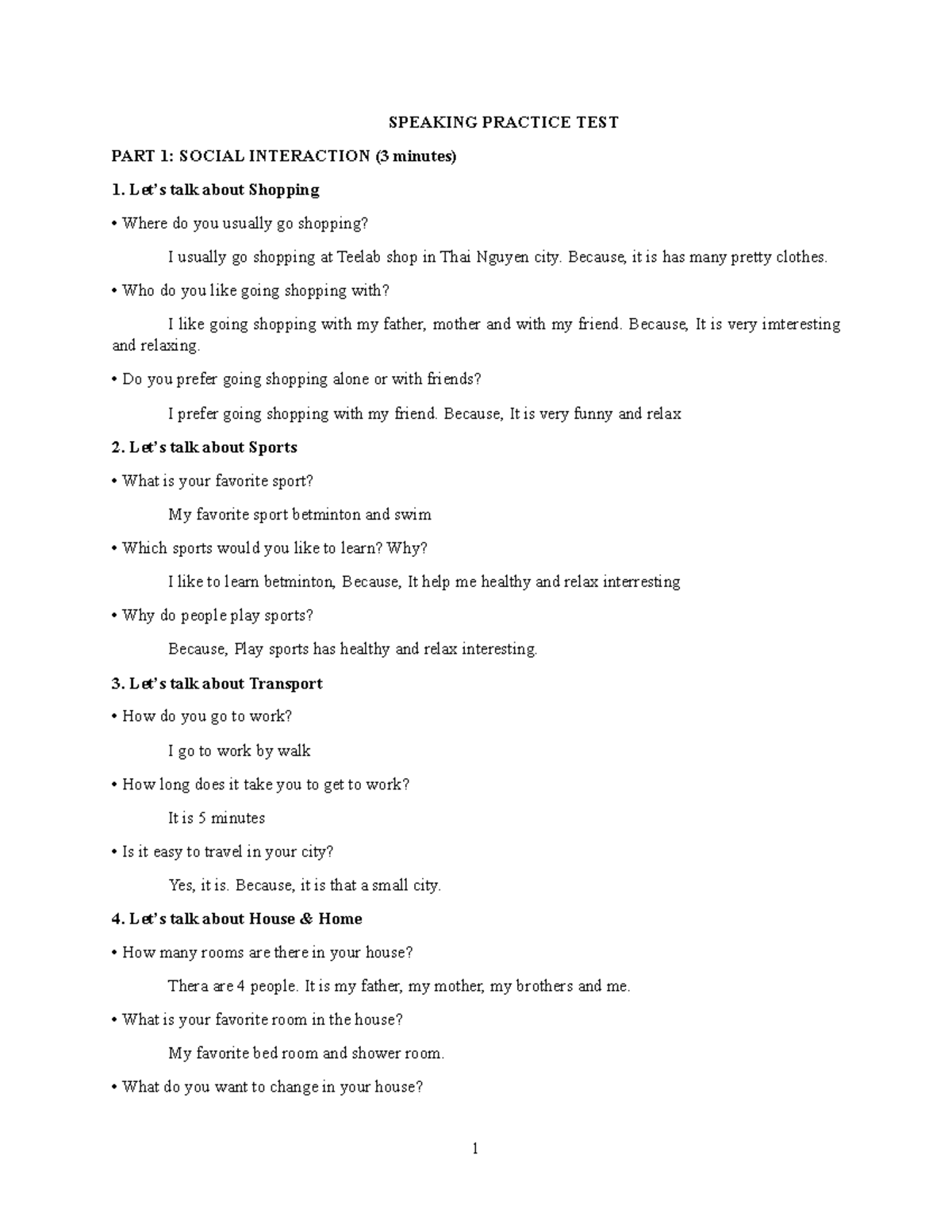 B1 VSTEP Speaking Practice Test: Social Interaction Topics - Studocu