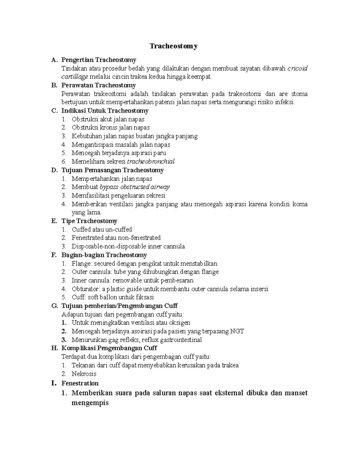 Tracheostomy: Definition, Care, Types, and Complications Overview - Studocu