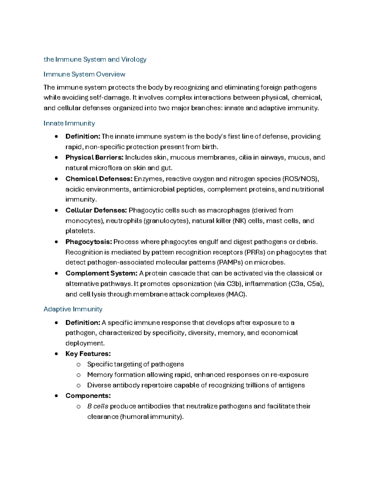 Lecture Notes on Immune System and Virology - Studocu